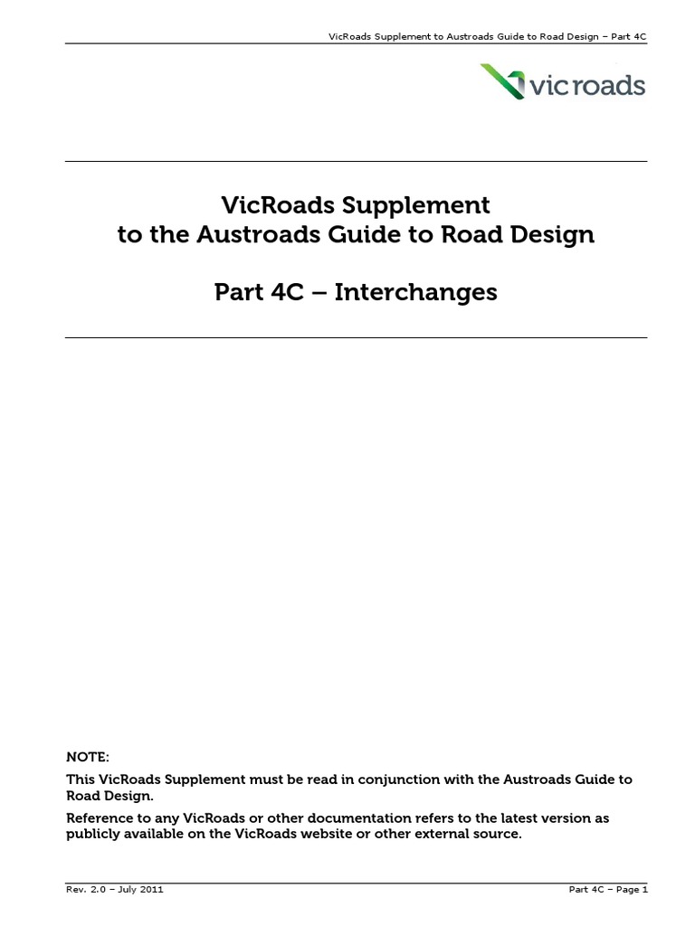 VicRoads Supplement To AGRD Part 4C Interchanges | PDF | Interchange (Road) | Traffic