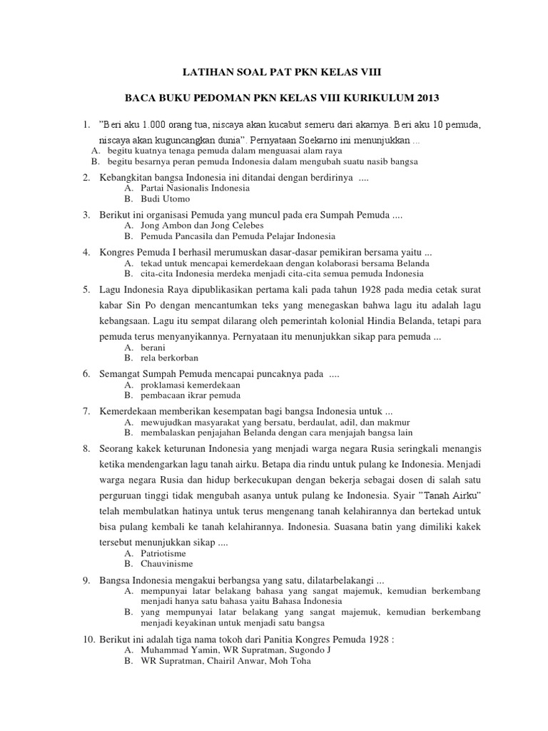 Latihan Soal Pat PKN Sylvia Kelas Viii | PDF