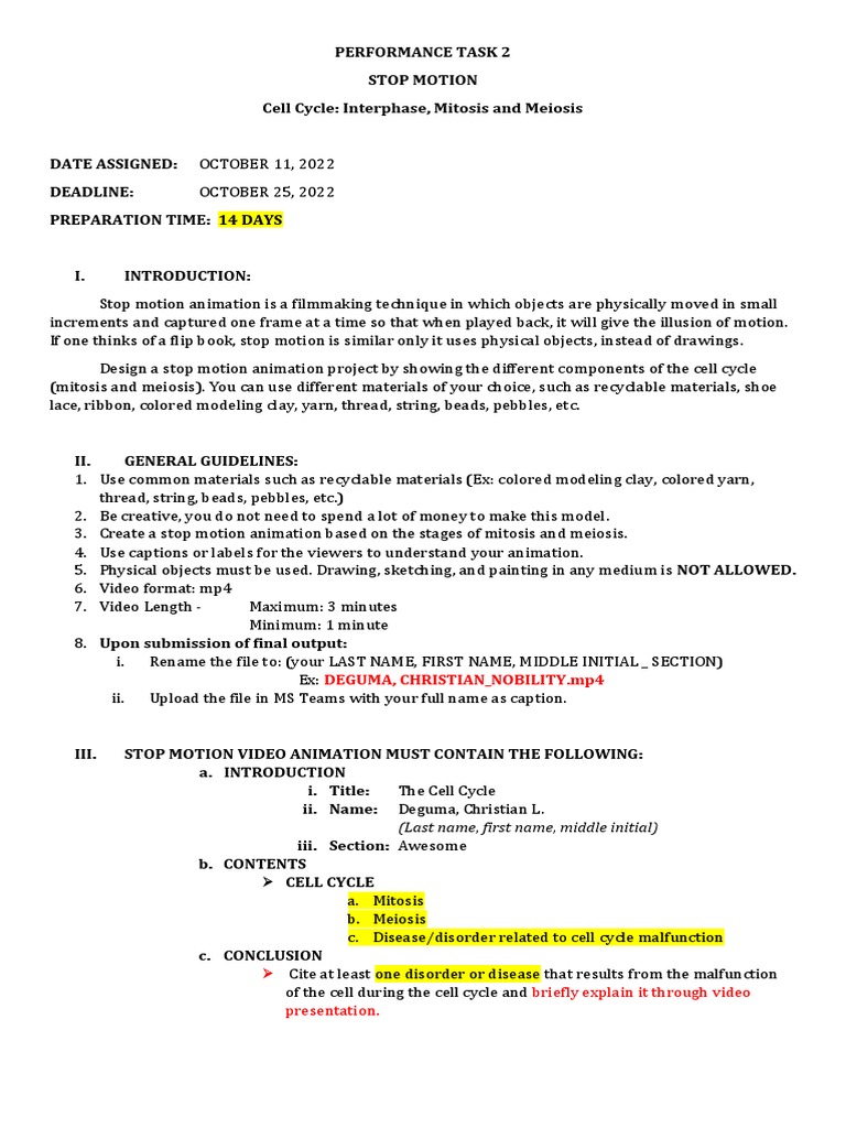 Performance Task 3 - Cell Cycle | PDF