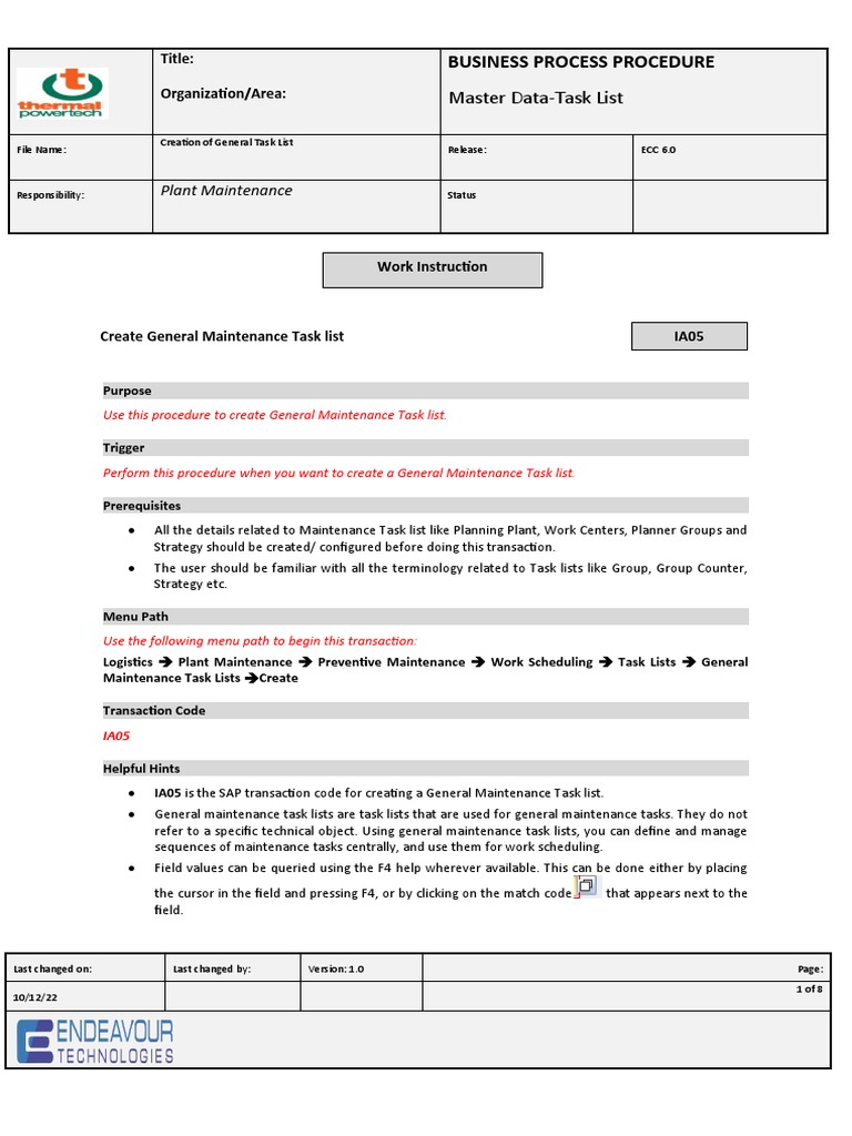 IA05 - Create General Task List | PDF | Business Process | Icon (Computing)