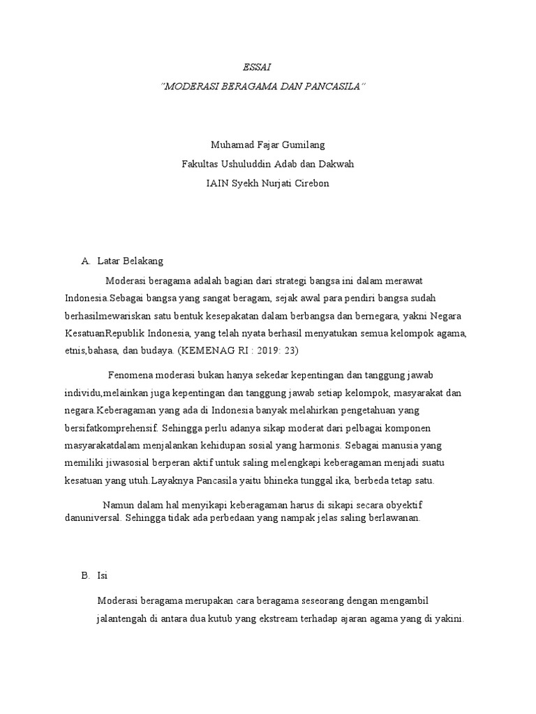 Essai "Moderasi Beragama Dan Pancasila" | PDF