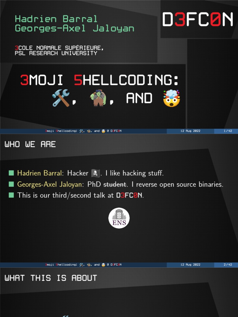 DEF CON 30 - Hadrien Barral - Emoji Shellcoding ?, ?, and ? - Presentation | PDF | Computer ...