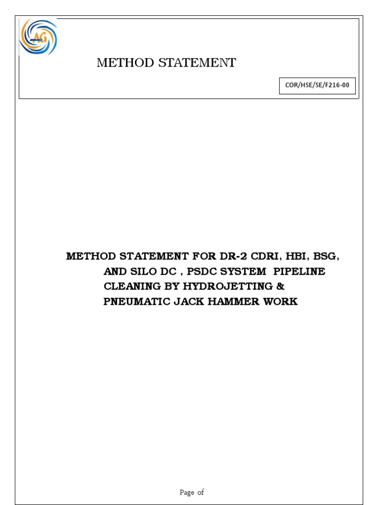 Method Statement Format (CDRIHBIBSG and Silo DC Pipe Line Cleaning by ...