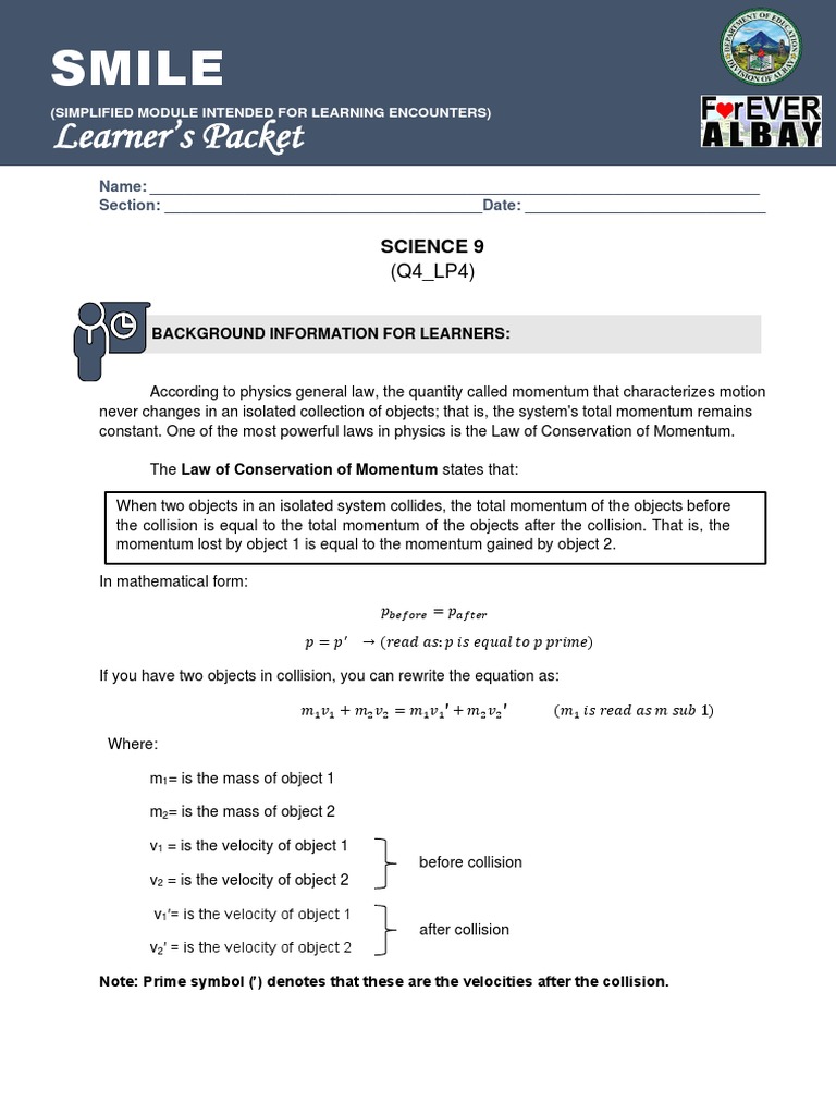 Science Grade9 Q4 LP4 | PDF | Collision | Momentum