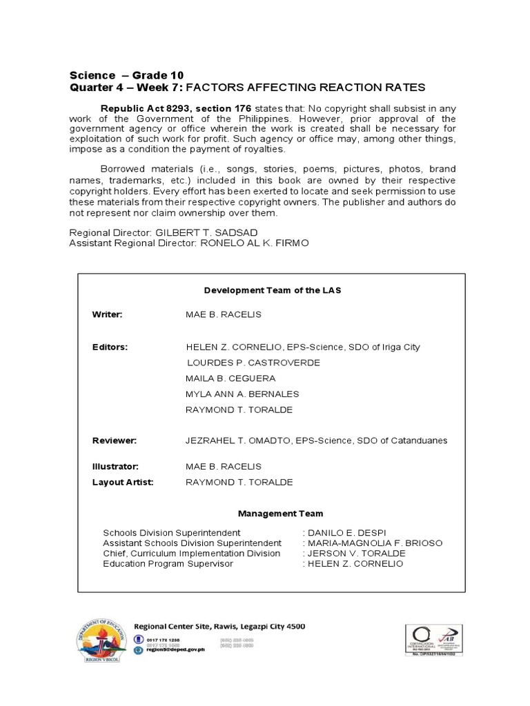 LAS 7 Sci 10 - Q4 | PDF | Reaction Rate | Chemical Reactions