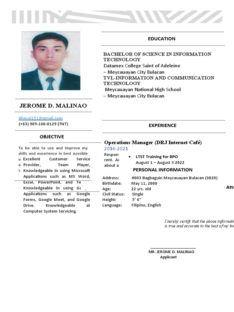 Jerome Malinao CV | PDF | Software | Computing