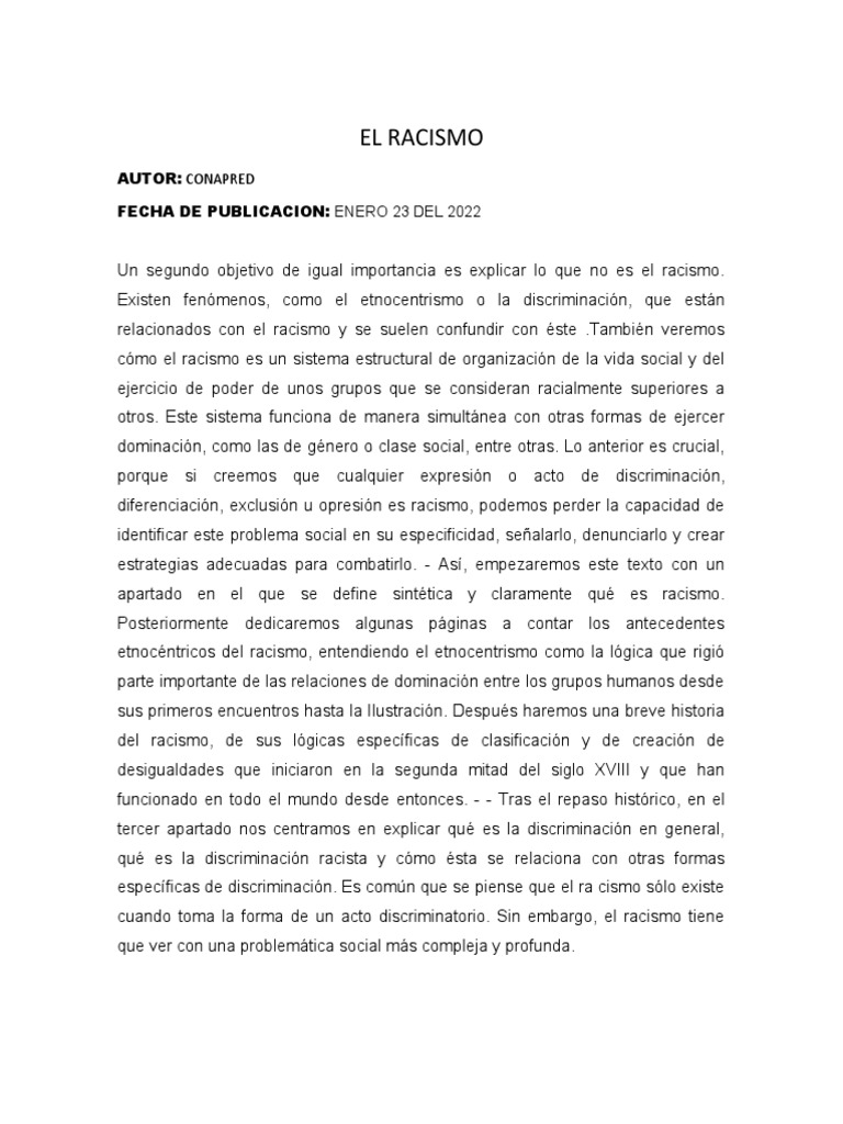 El Racismo | PDF | Racismo | Discriminación y relaciones raciales