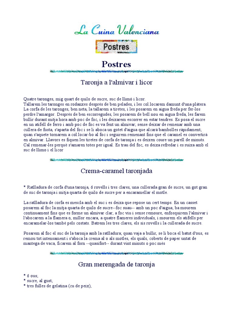 Recetas en Valenciano - Postres | PDF