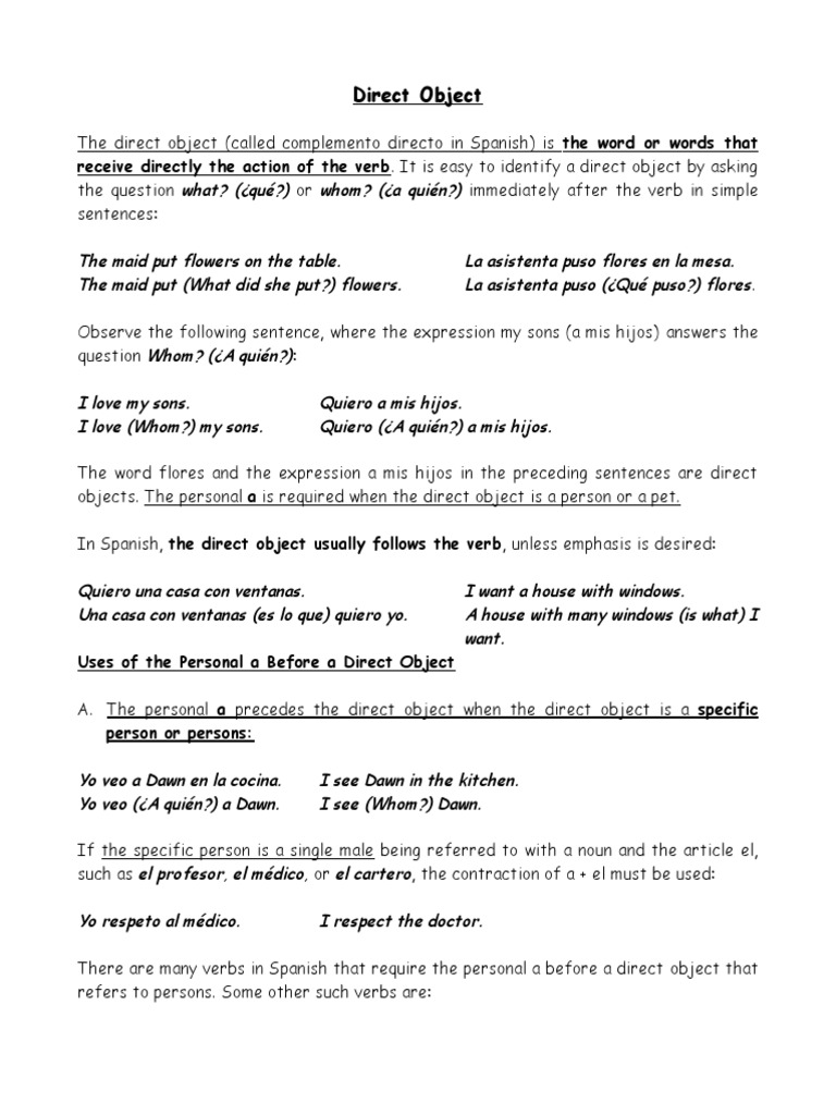 Direct Object and Indirect Object Pronouns | PDF | Verb | Grammatical ...