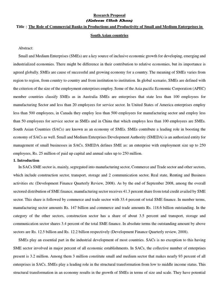 Kaleem Research Proposal (Lack of Finance in SME's) | PDF | Small And ...