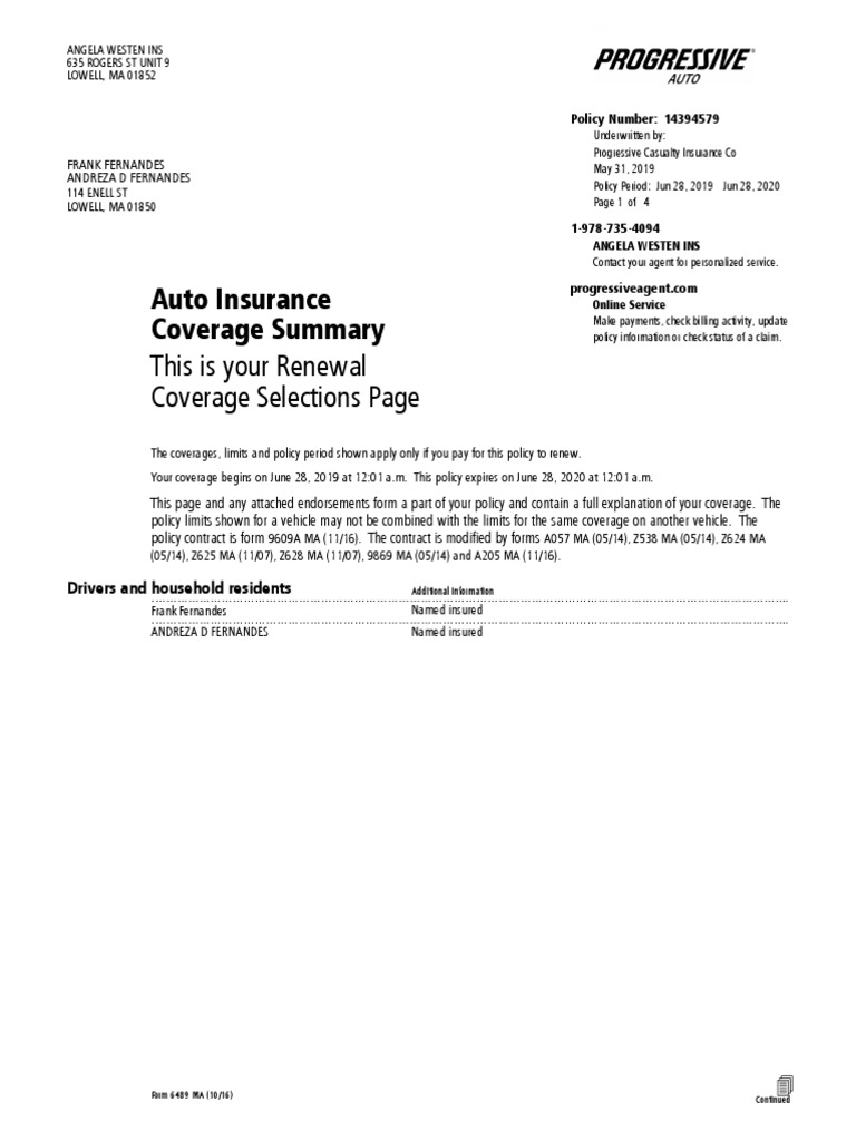 Coverage Selections Page | PDF | Vehicle Insurance | Insurance
