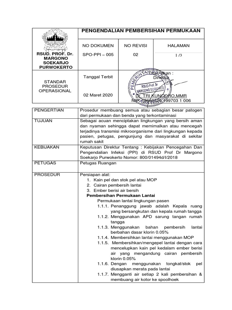 Spo Pengendalian Pembersihan Permukaan | PDF