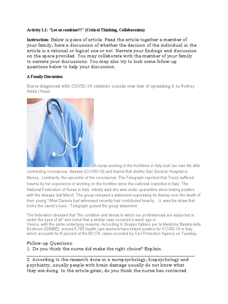 Perdev Lesson 5 Act. 1 | PDF | Nursing | Critical Thinking