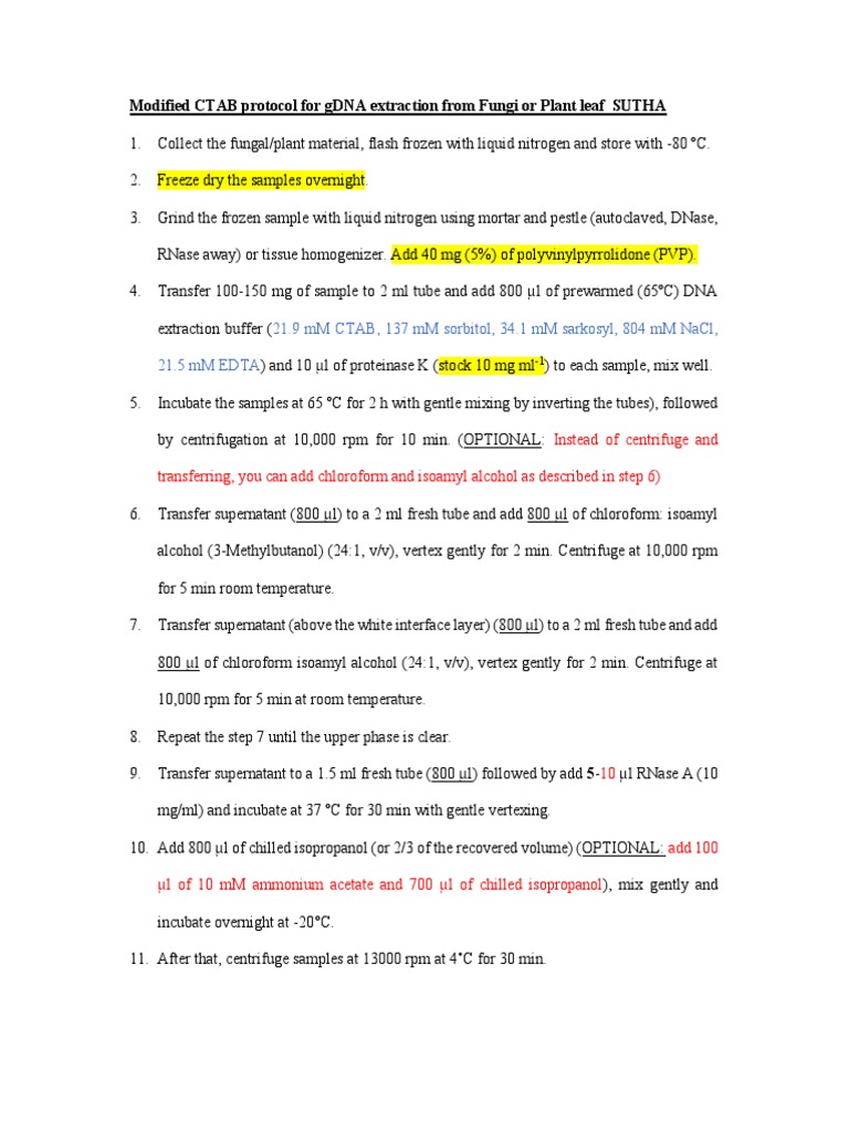DNA Extraction Protocol - CTAB | PDF