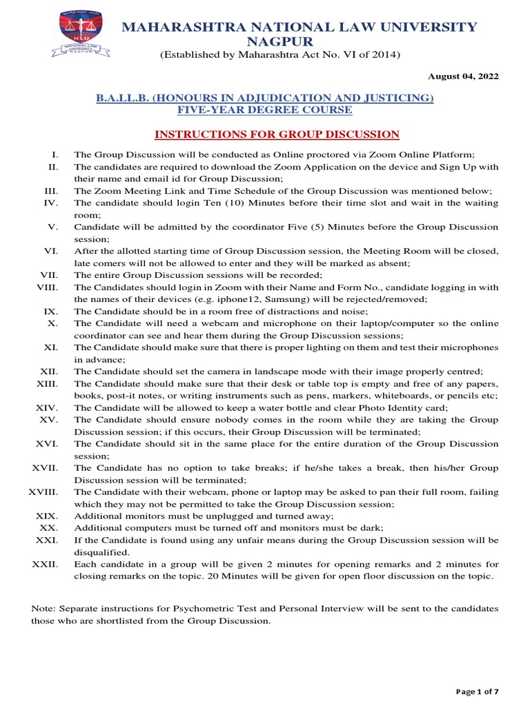 Instructions and Time Schedule of GD | PDF