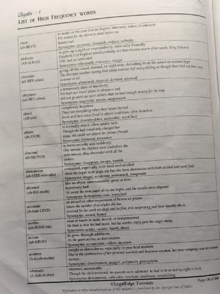 Vocabulary High Frequency Words Legal Edge | PDF