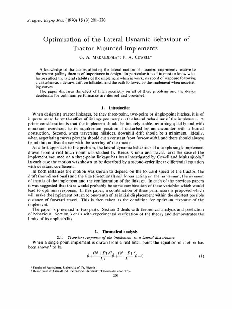 Makanjuola, Cowell - Optimization of The Lateral Dynamic Behaviour of Tractor Mounted Implements ...
