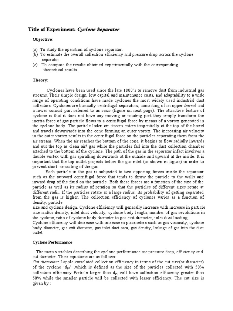 Cyclone Separator | PDF | Liquids | Physical Quantities