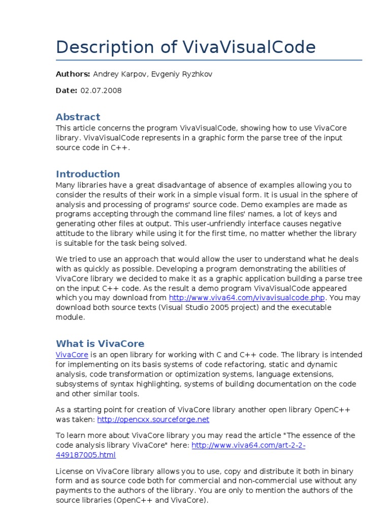 Description of VivaVisualCode | Download Free PDF | Library (Computing) | Source Code