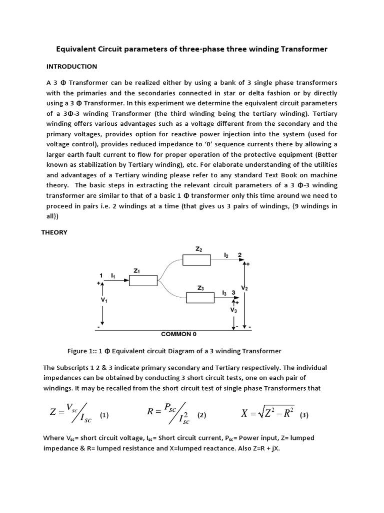Equivalent Circuit Parameters Of 3 Phase 3 Winding Transformer Pdf Transformer Electronic