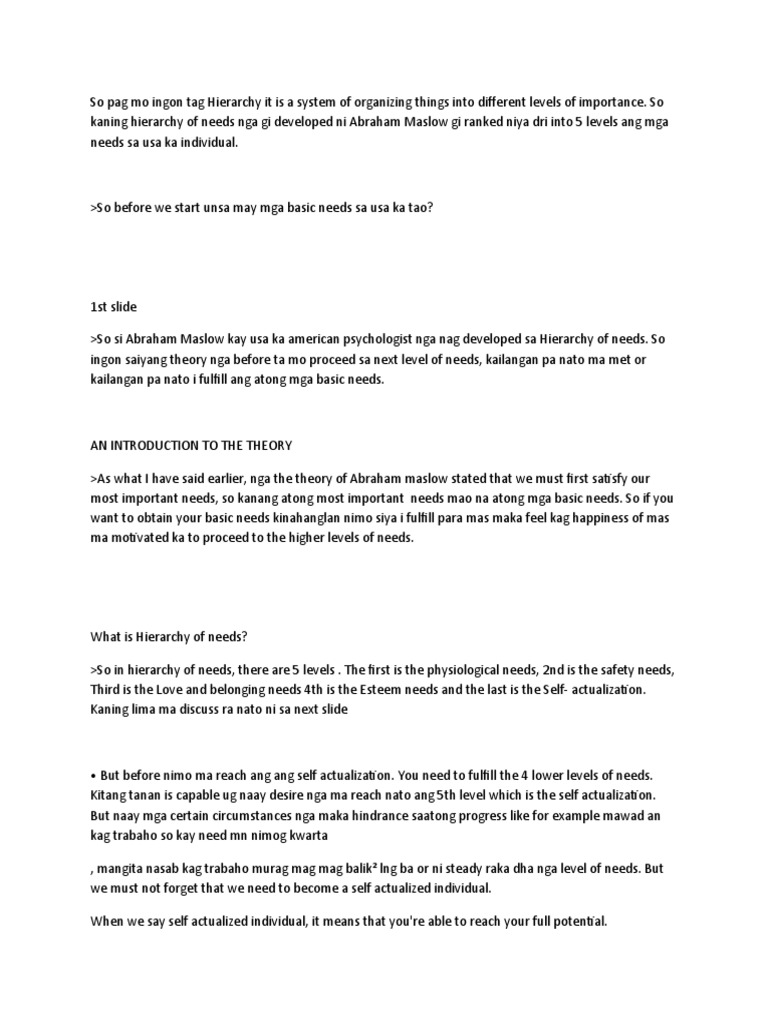 Script (Hierarchy of Needs) | PDF | Self Actualization | Popular Psychology