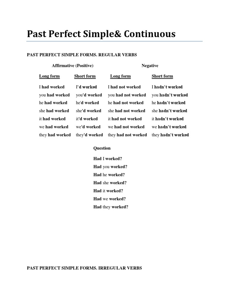 Past Perfect Simple and Continuous | PDF