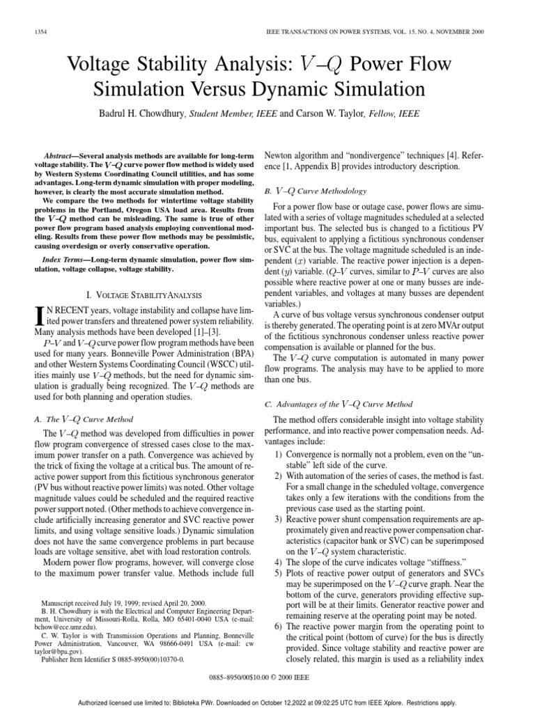 Voltage Stability Analysis V-Q Power Flow Simulation Versus Dynamic Simulation | PDF ...