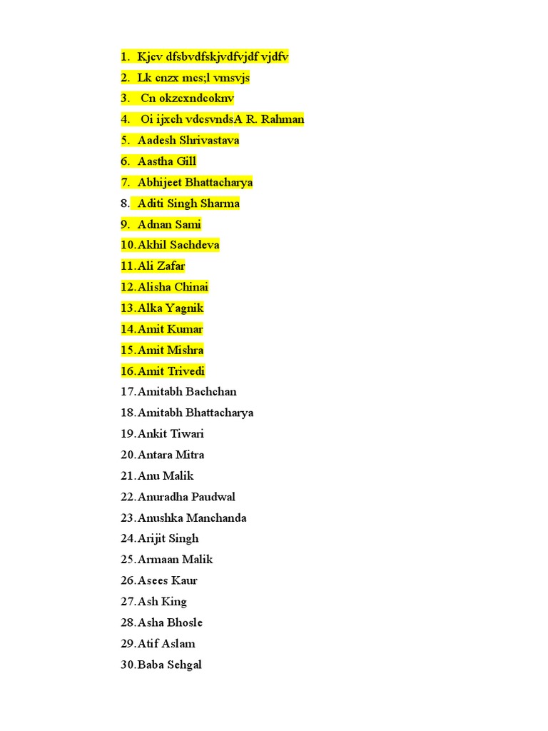 List of Famous Indian Singers | PDF | Musicians | Film Production Districts
