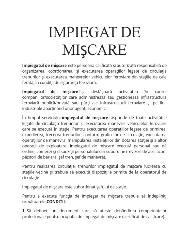 Impiegat de Mişcare | PDF