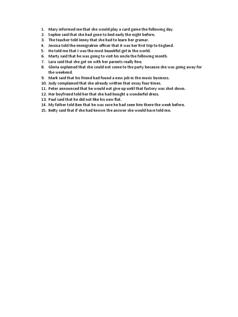 Reported Speech Exercises1 | PDF