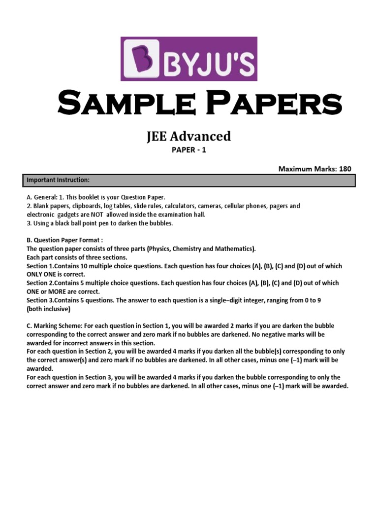 JEE Advanced Sample Paper Part I 2 | PDF | Inductance | Ph