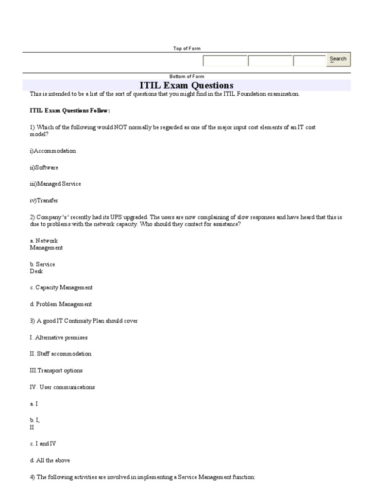 ITIL Exam Questions 1 | Itil | Incident Management