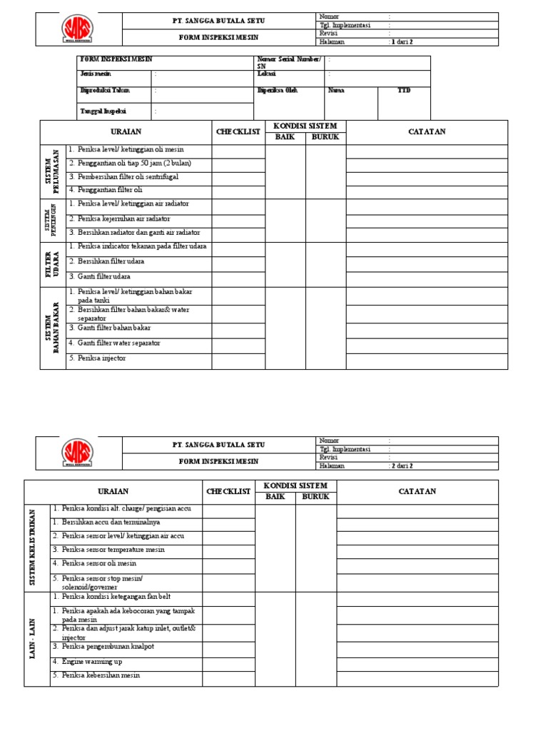 Form Inspeksi Mesin | PDF