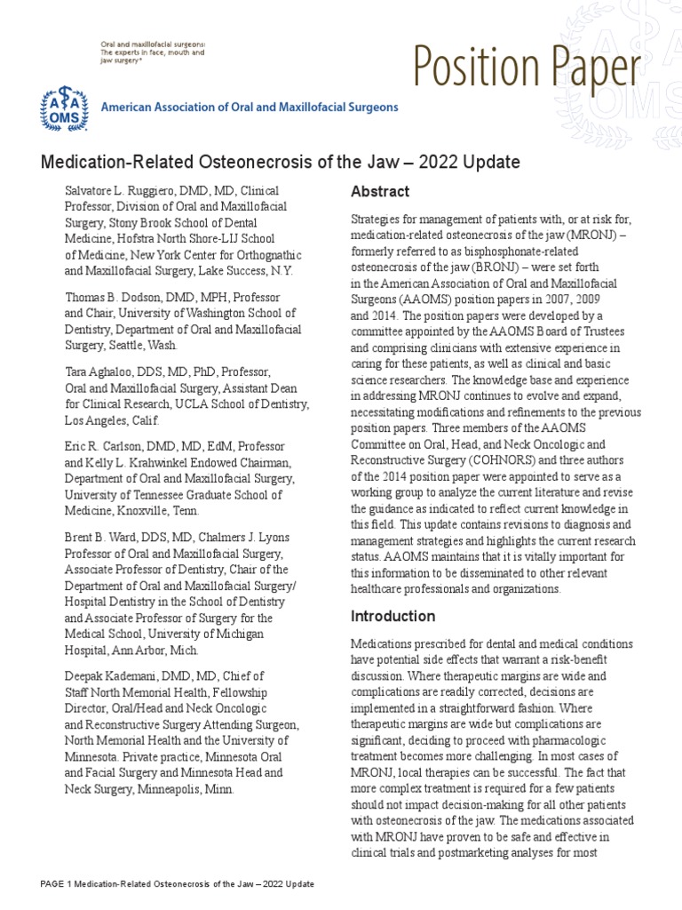 A 2022 Mronj Position Paper | PDF | Dental Degree | Dentistry