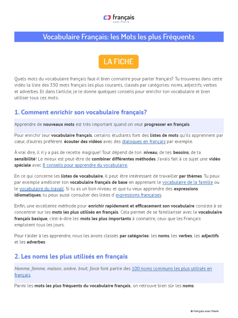 2022 Vocabulaire Francais | PDF