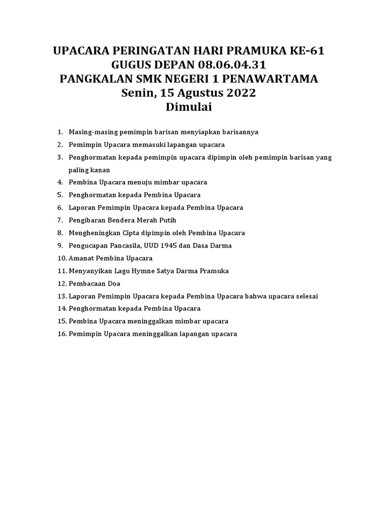 Teks Upacara Peringatan Hari Pramuka Ke | PDF