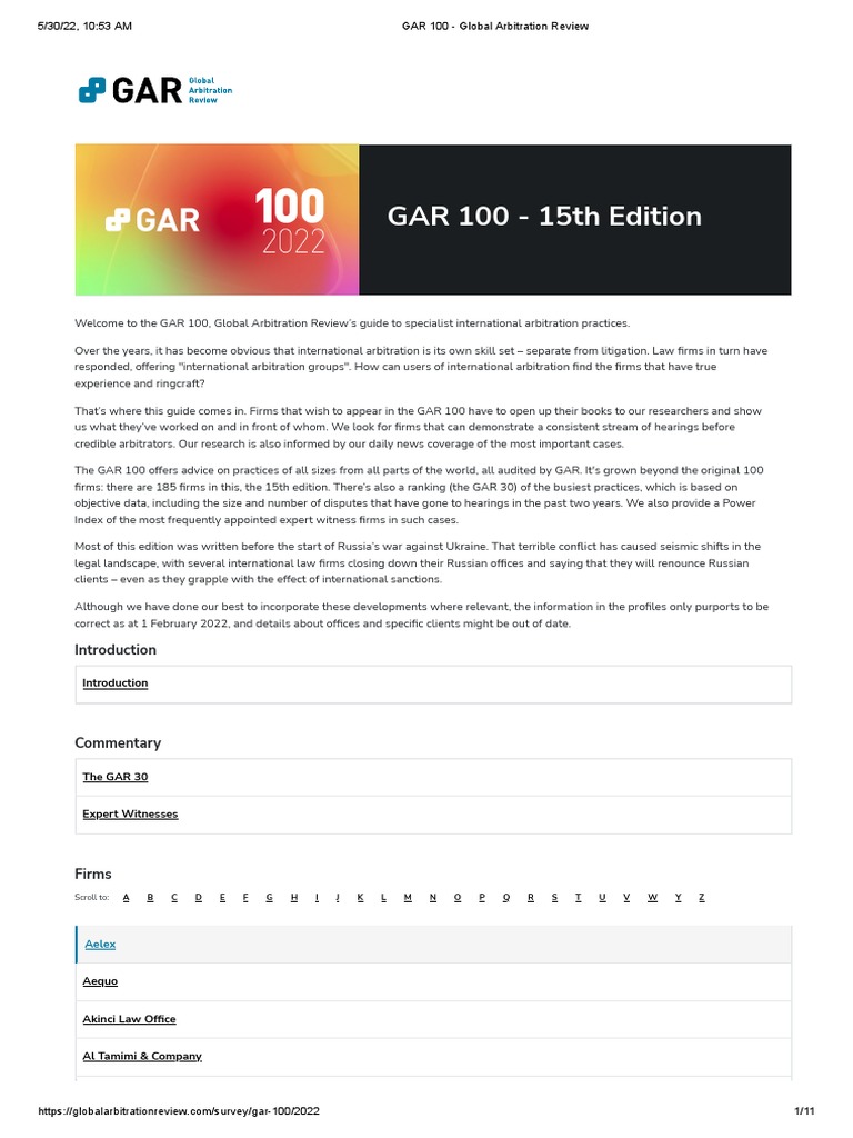 GAR 100: Top International Arbitration Firms | PDF | Service Industries ...