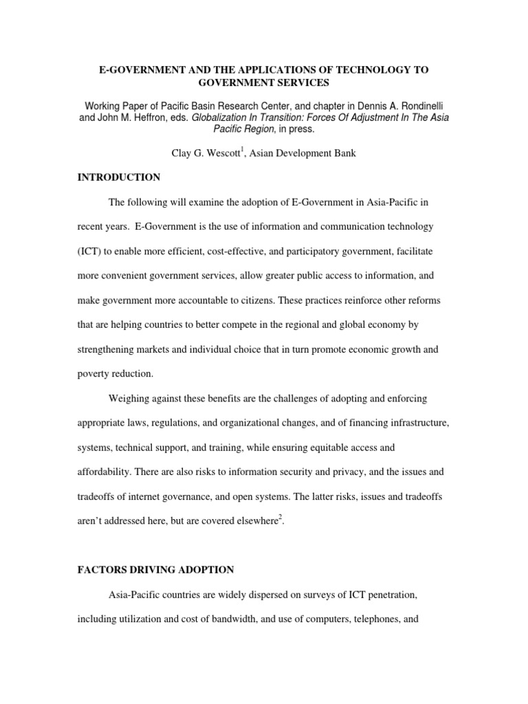 E-Government and The Applications of Technology To Government Services ...