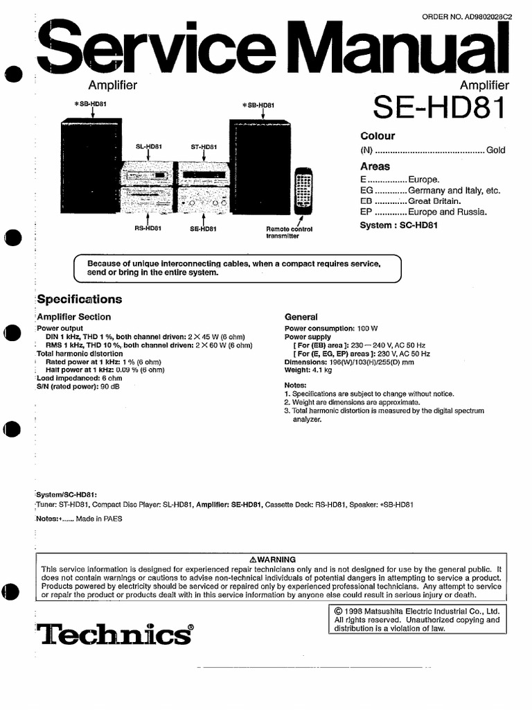 Technics SEHD 81 Service Manual | PDF | Electrical Equipment | Electric ...