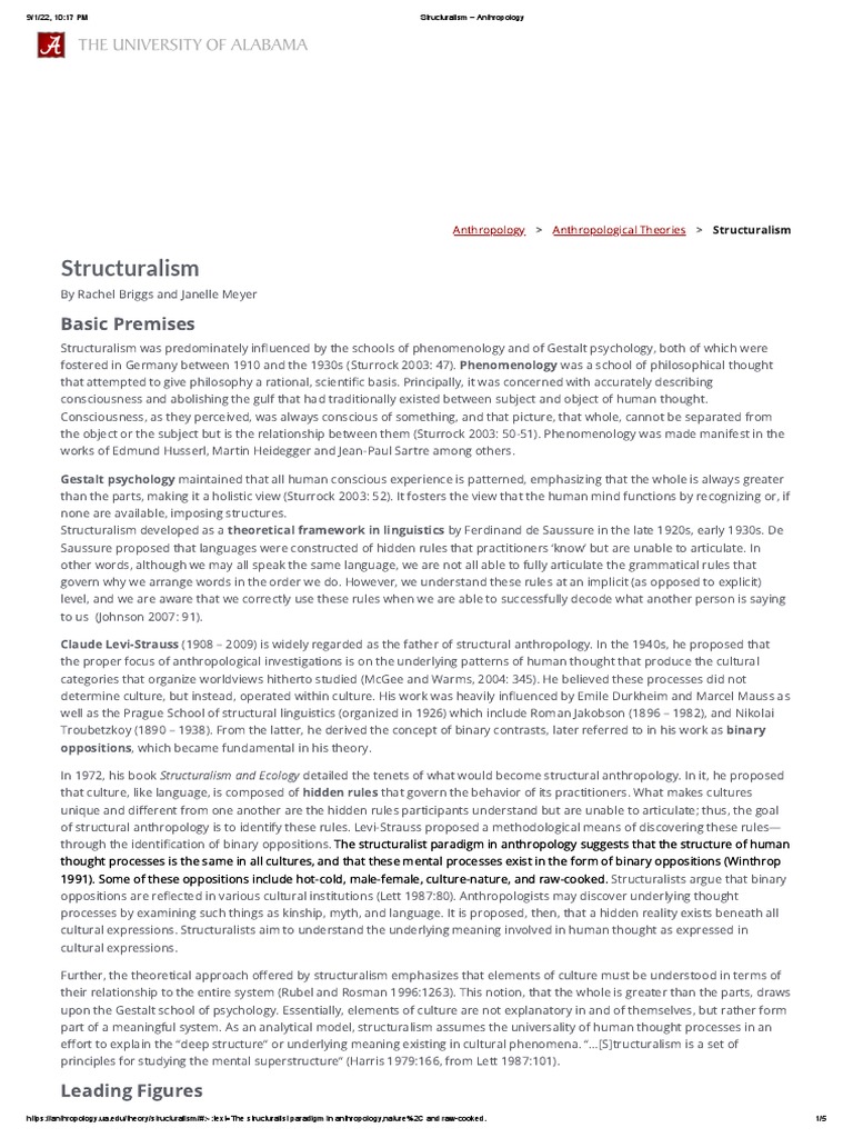 Structuralism - Anthropology | PDF | Phenomenology (Philosophy ...