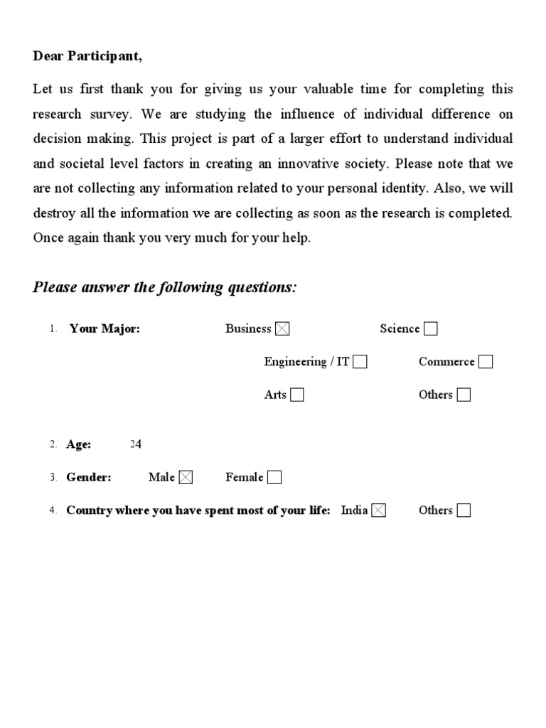 Please Answer The Following Questions:: Dear Participant | PDF ...
