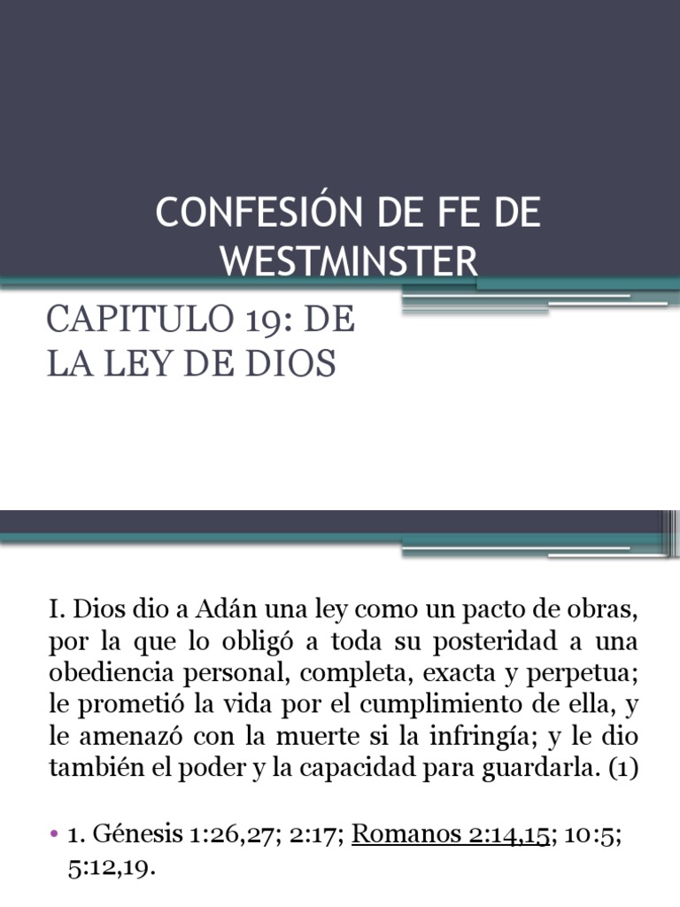 Confesión de Fe de Westminster Cap 19 de La Ley de Dios | PDF | Pecado ...