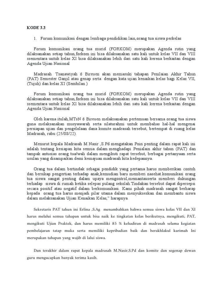 FORKOM dan Prestasi MTsN 6 Bireuen | PDF