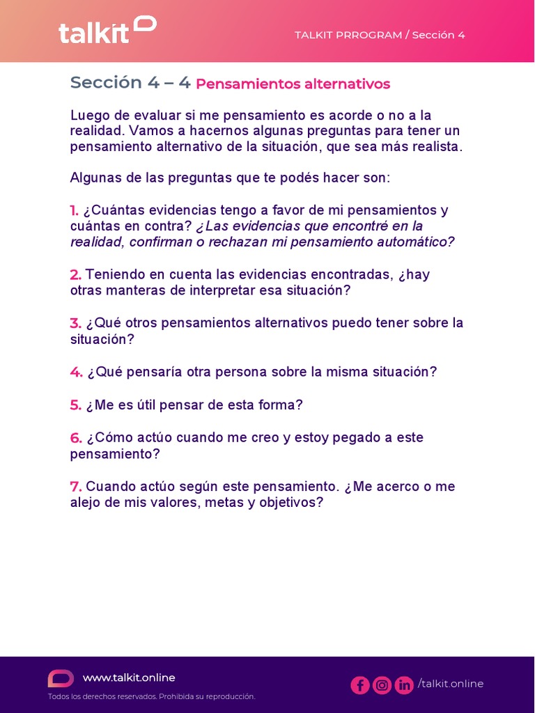Ejercicio 4.4 Pensamientos Alternativos | PDF