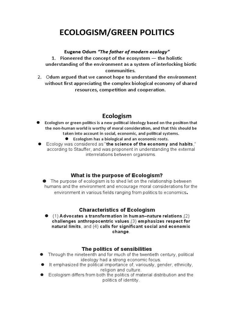 Green Politics Ecologism | PDF | Environmentalism | Ecology