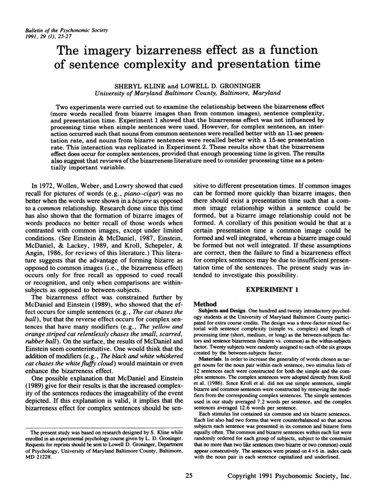 Imagery Bizarrness Effect | PDF | Experiment | Mental Image