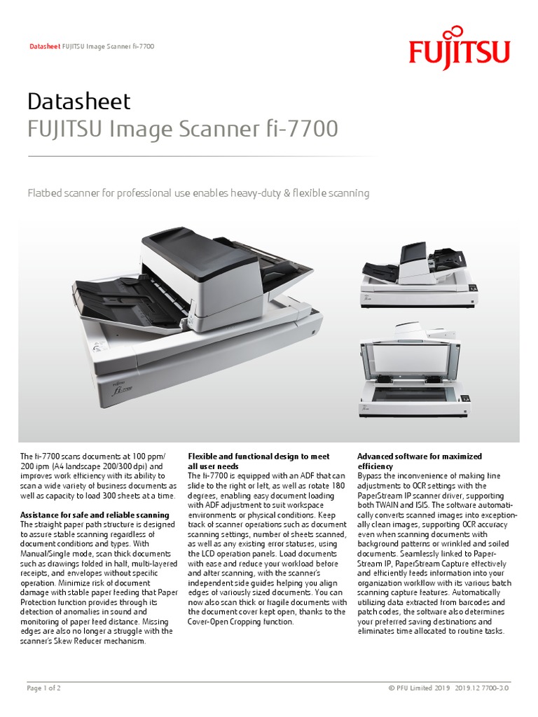 Fi-7700 Datasheet 03 EN01 201912 | PDF | Image Scanner | Computer Engineering