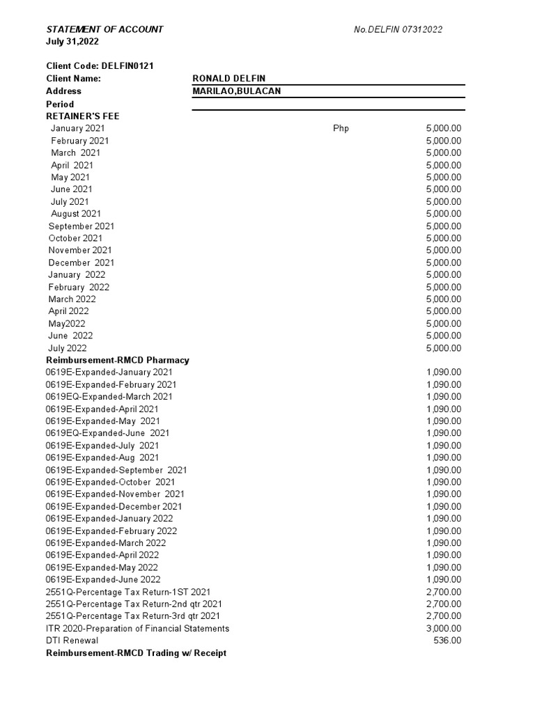 Soa Delfin 07312022 | PDF | Receipt | Taxation