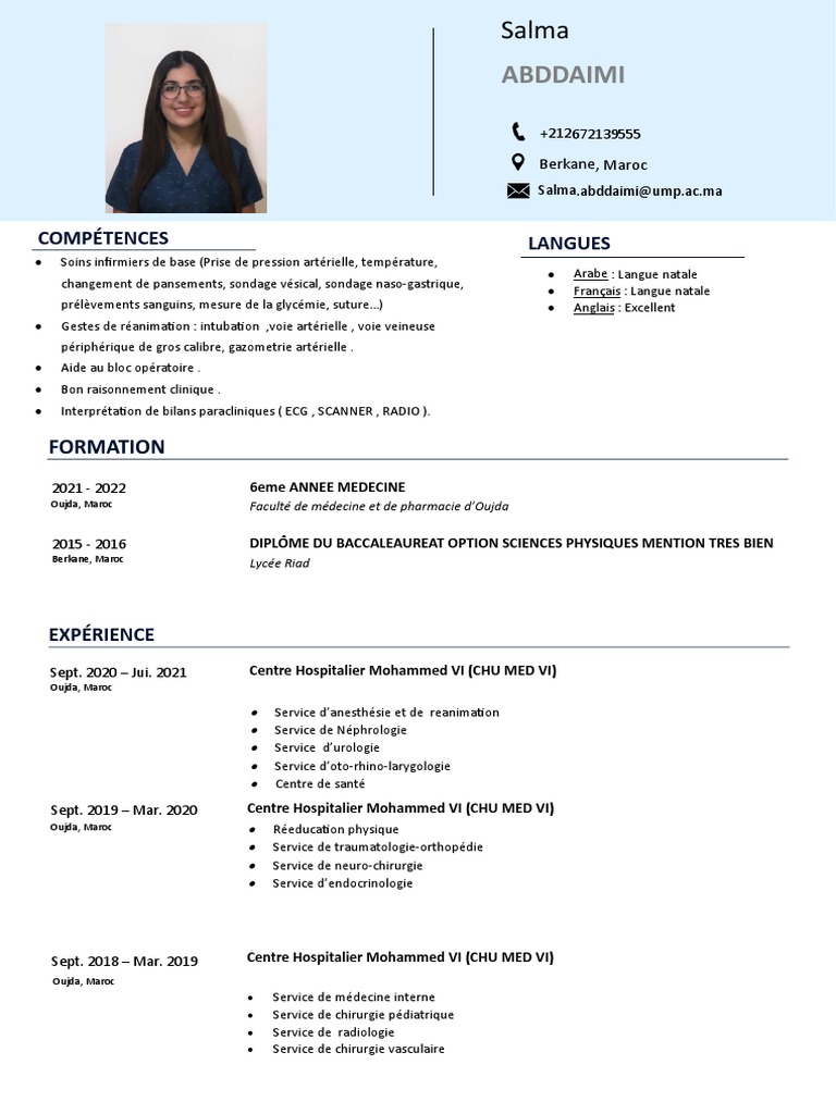 CV Salma | PDF | Médecine | Médecine clinique
