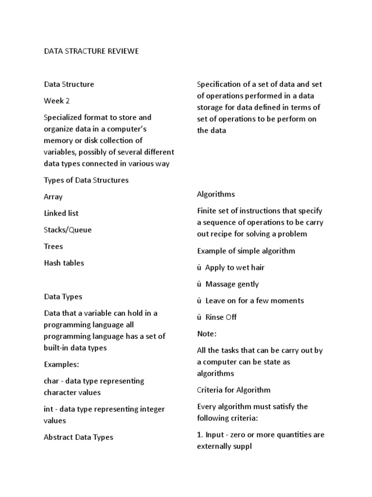 Data Stracture Reviewer Prelim | PDF | Array Data Structure | Algorithms